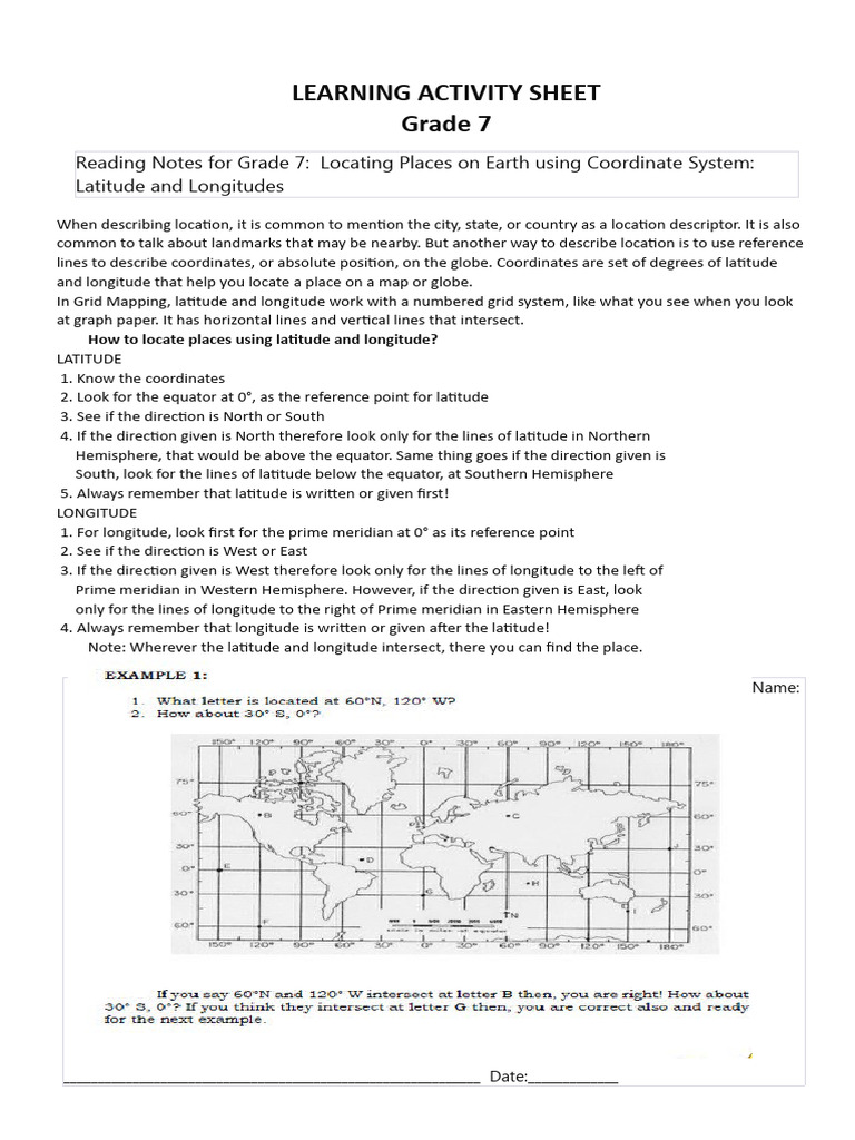 LAS Q4 Grade 7 Week 3.1 | PDF | Latitude | Longitude