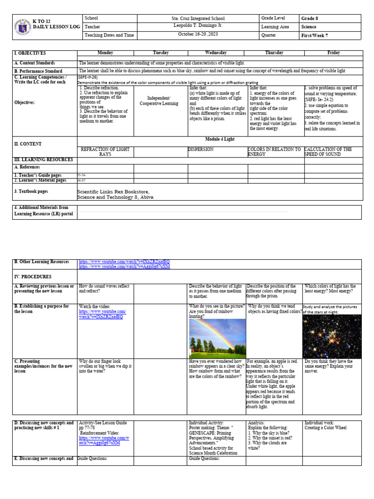 Week 7 Science 8 DLL | PDF