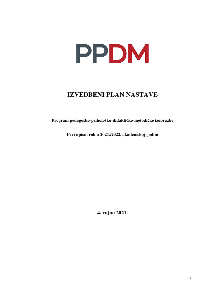 Izvedbeni Plan Nastave 1. Upisni Rok 2021 2022 1 | PDF