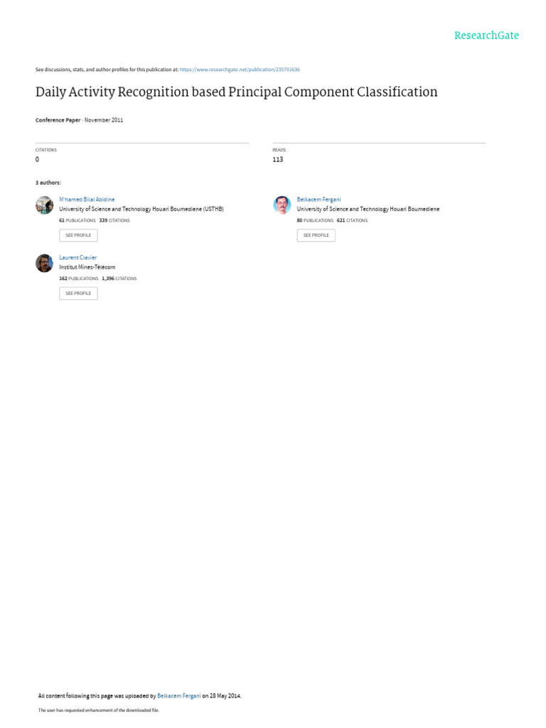Daily Activity Recognition Based Principal Component Classification | PDF | Principal Component ...