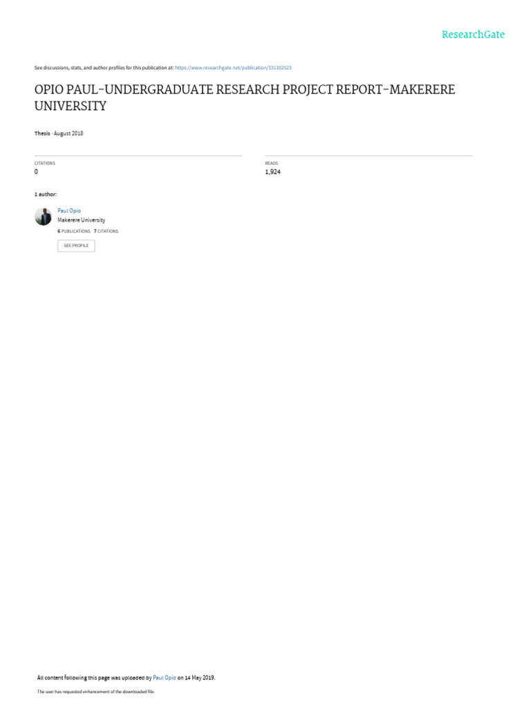 Opio Paul-Undergraduate Research Project Report-Makerere University | PDF