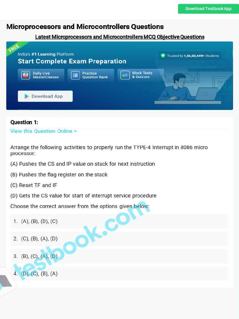 MCQ On Microprocessors and Microcontrollers 5eea6a1339140f30f369eee0 | PDF