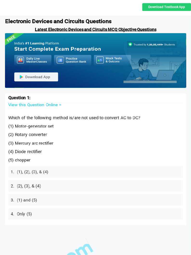 MCQ On Electronic Devices and Circuits 5eea6a0939140f30f369da25 | PDF