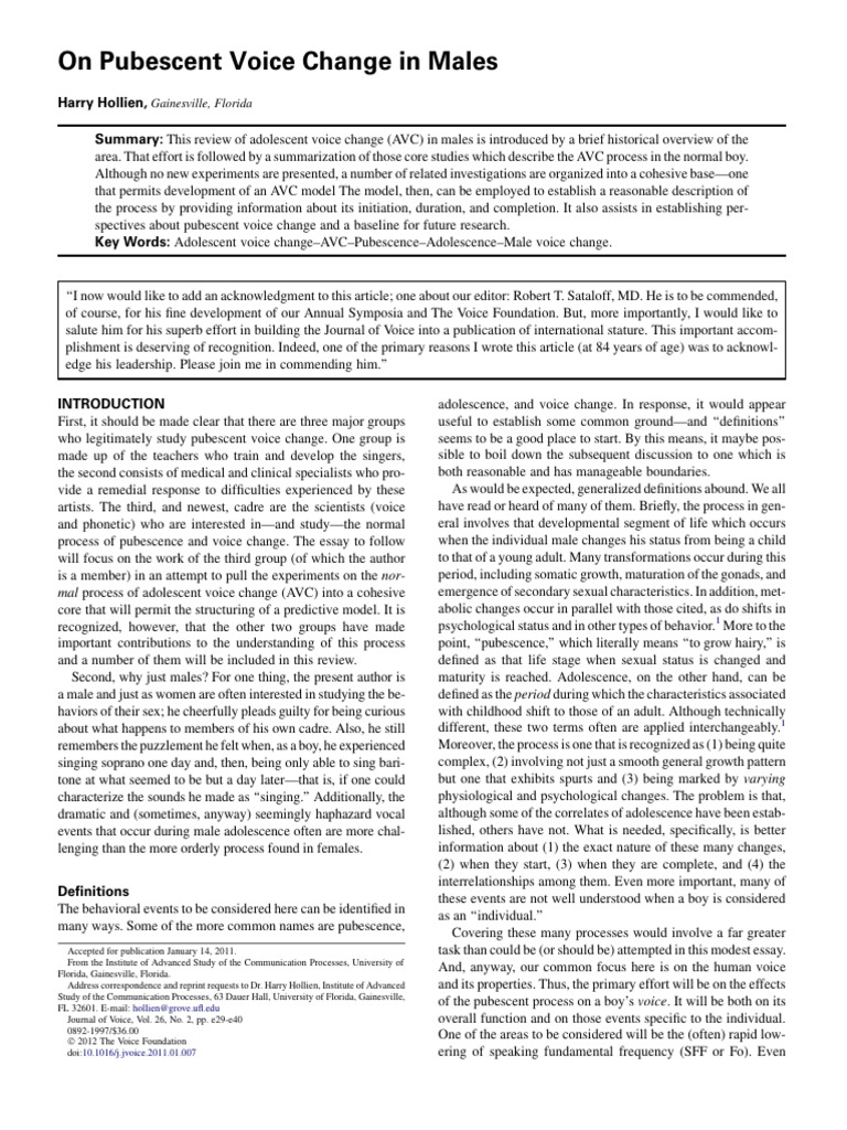 On Pubescent Voice Change in Males | PDF | Human Voice | Adolescence