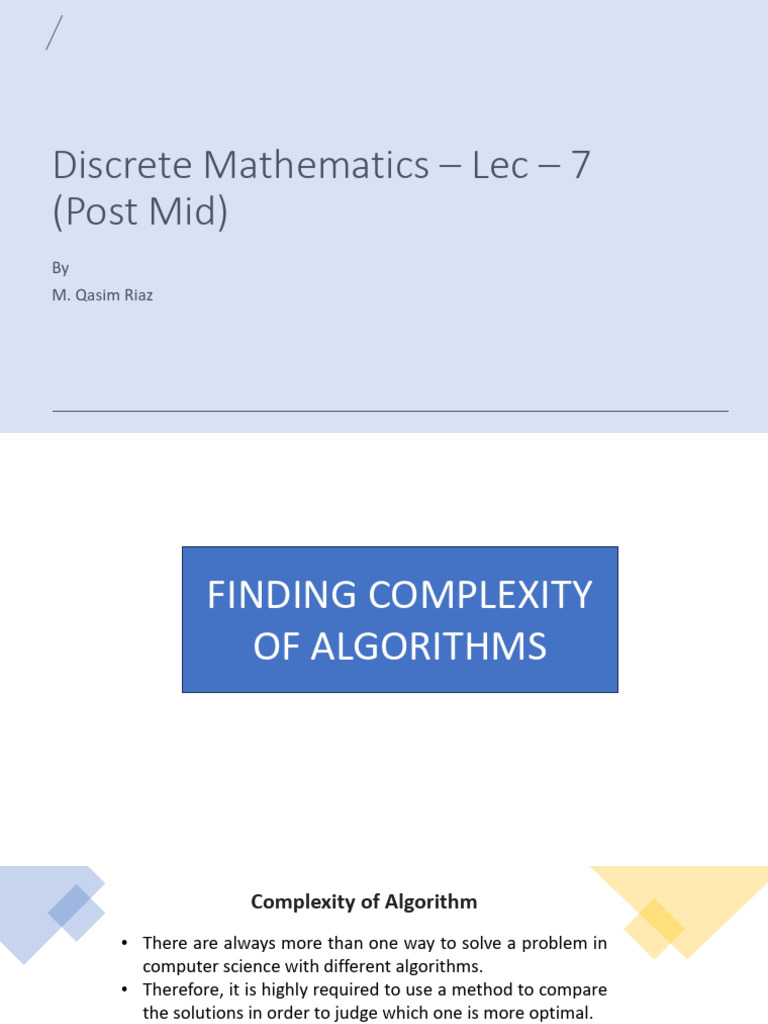 Discrete Mathematics - Lec - 7 - GIKI | PDF | Computational Complexity Theory | Algorithms
