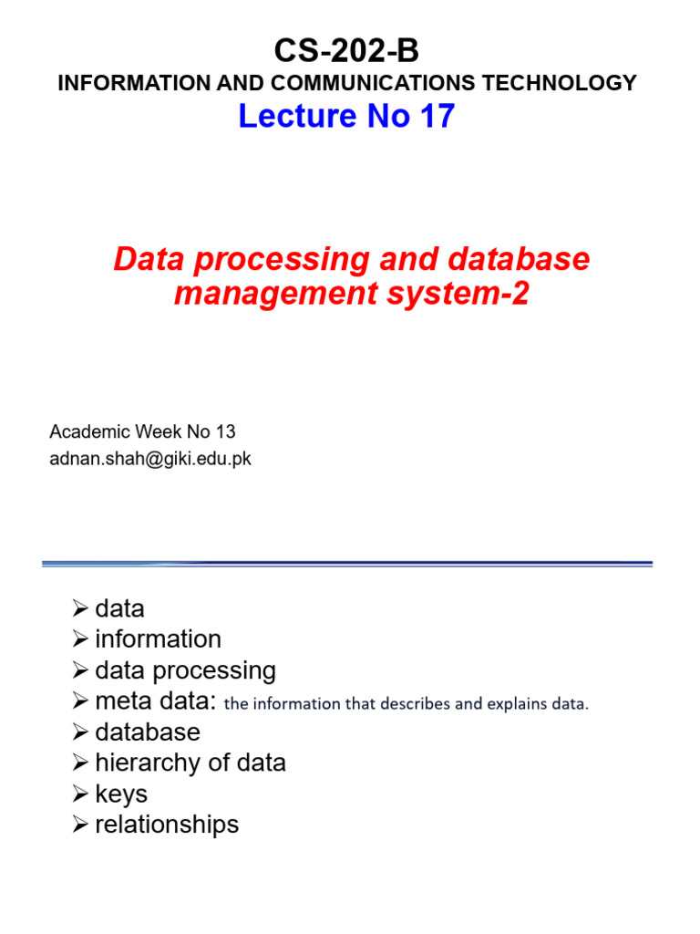 CS202 B wk13 L17L18 Ashah | PDF | Databases | Data Model