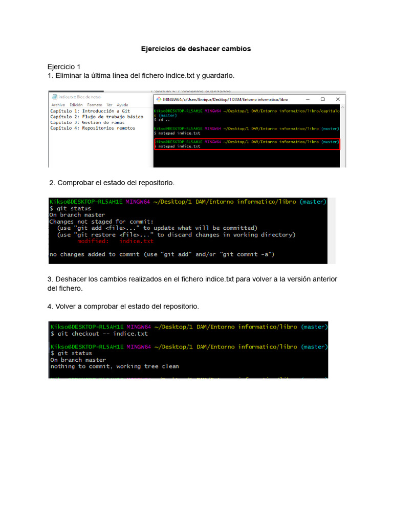 Ejercicios para deshacer cambios en Git | PDF | Hogar, jardinería y bricolaje | Ciencia y ...