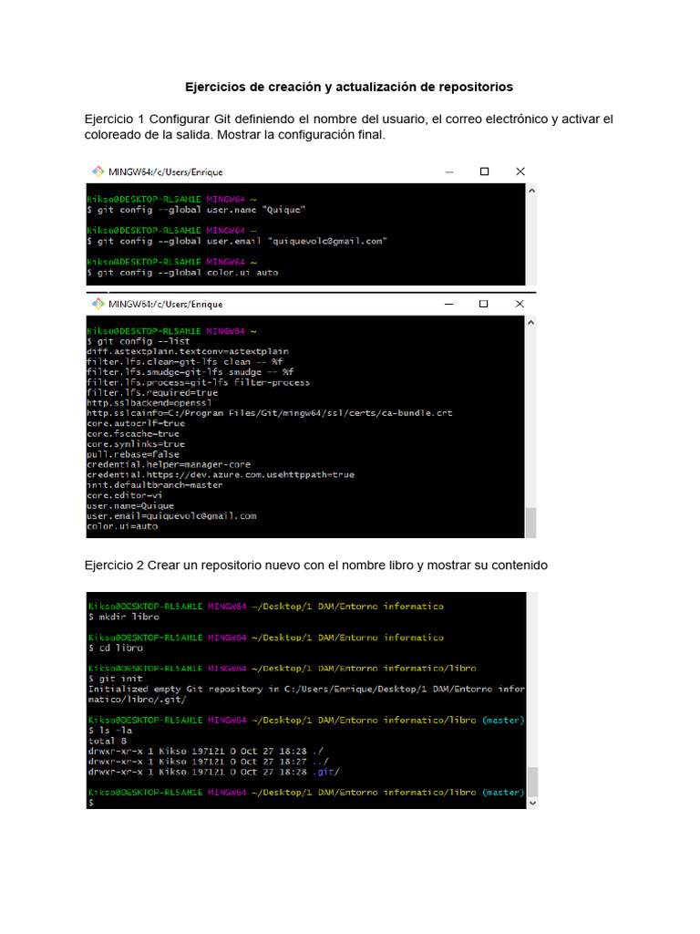 Ejercicios de Creación y Actualización de Repositorios | PDF