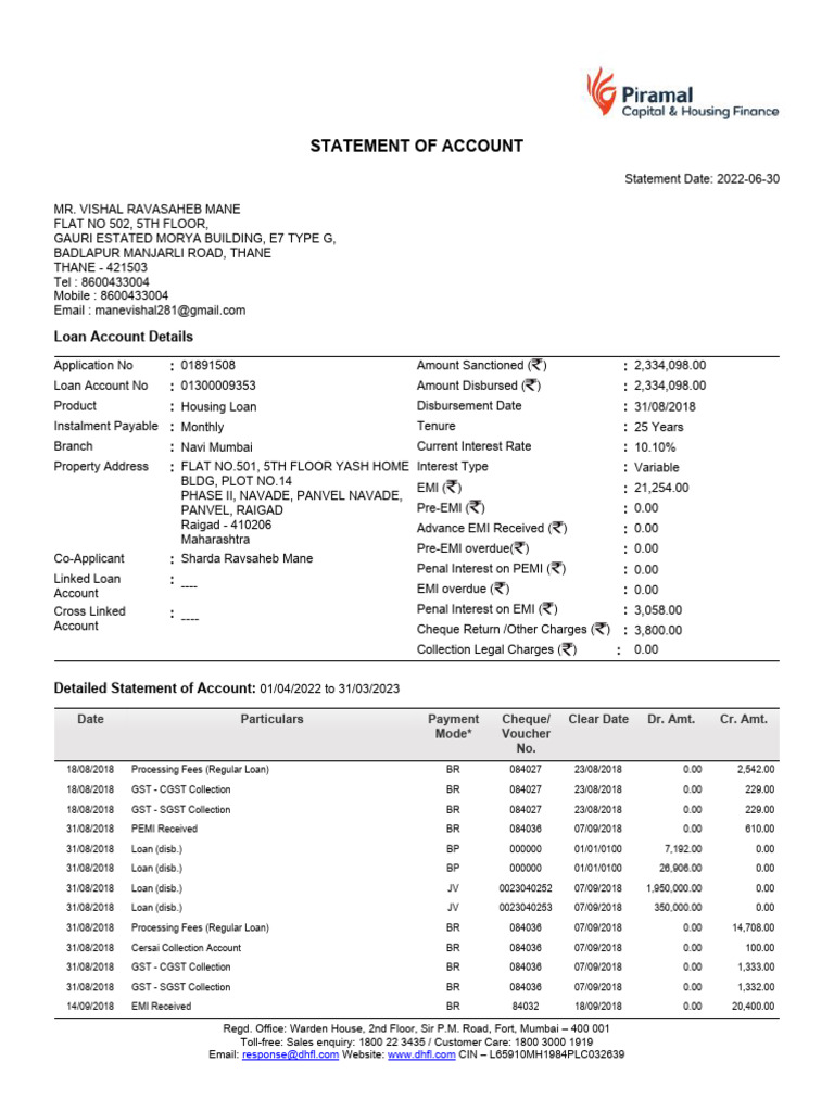 Piramal_SoaReport | PDF | Payments | Cheque