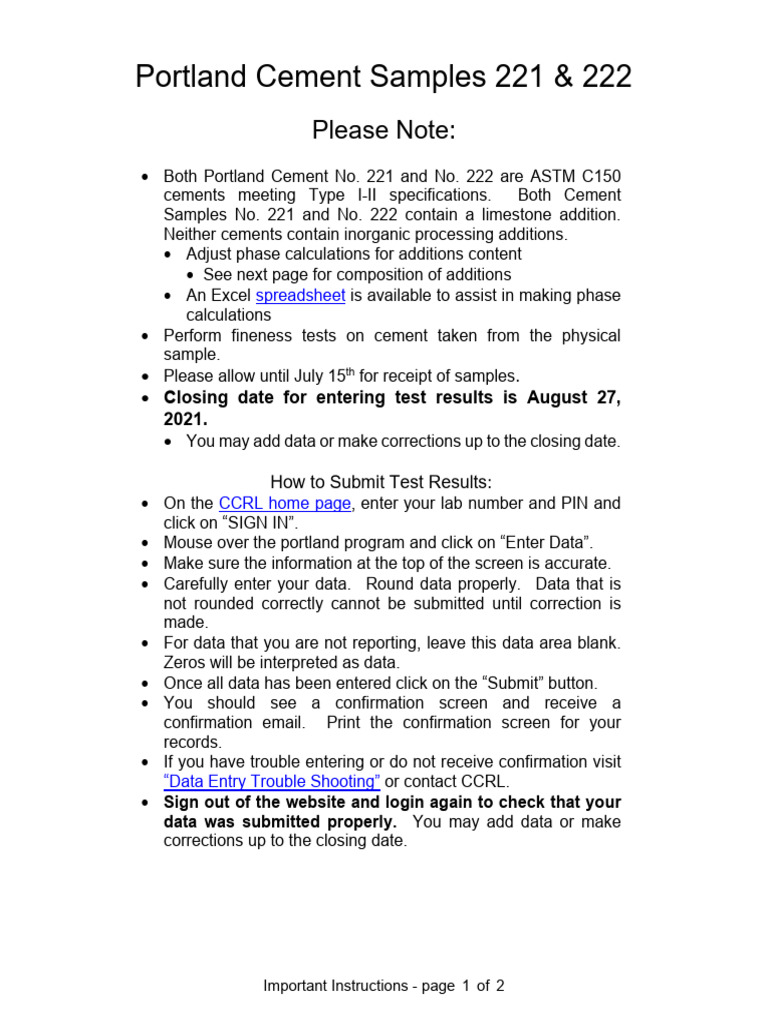 Portland Cement 221 DATASHEET | PDF