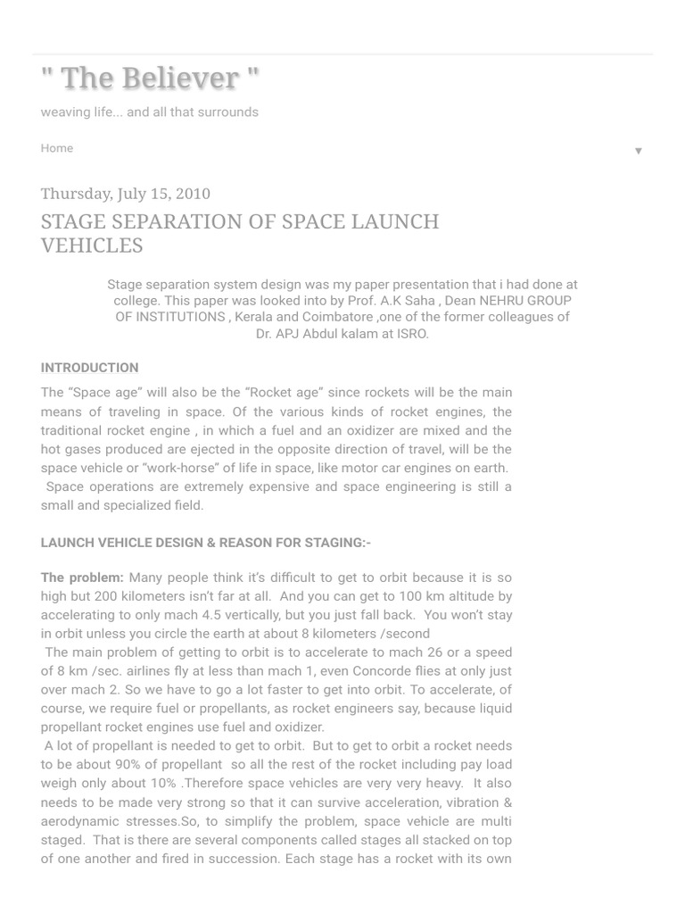 Stage Separation in Space Launch Vehicles | PDF | Rocket | Rocket Engine