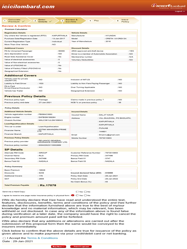 ICICI Lombard Review Motor Policy | Download Free PDF | Insurance ...