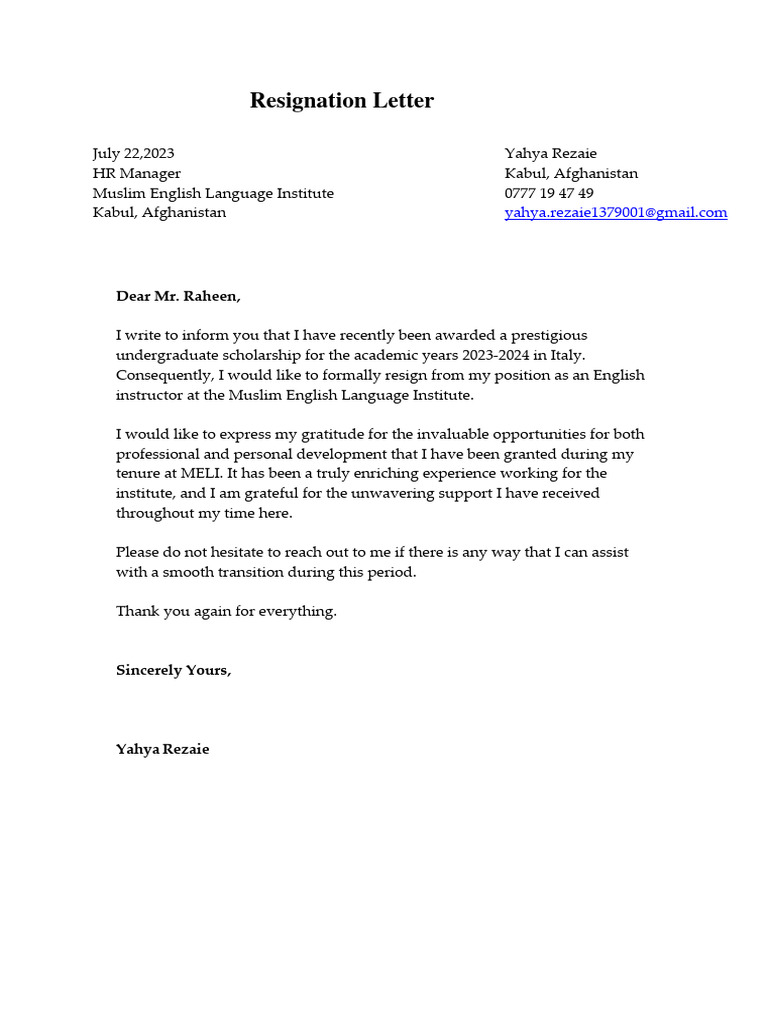 Resignation Letter - Muslimmm | PDF