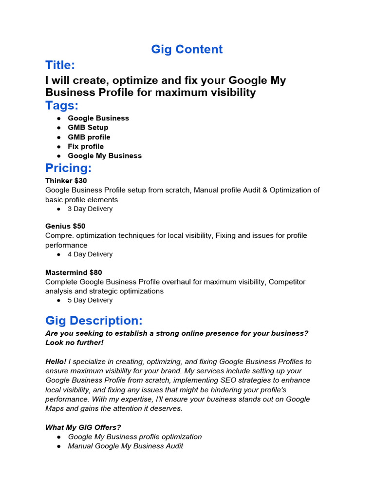 Gig Content | PDF | Search Engine Optimization | Business Process