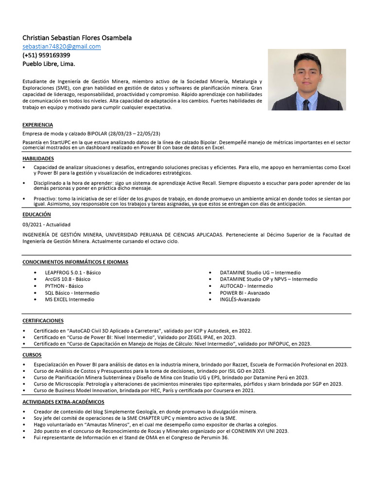 Christian Flores - CV | PDF | Minería | Aprendizaje