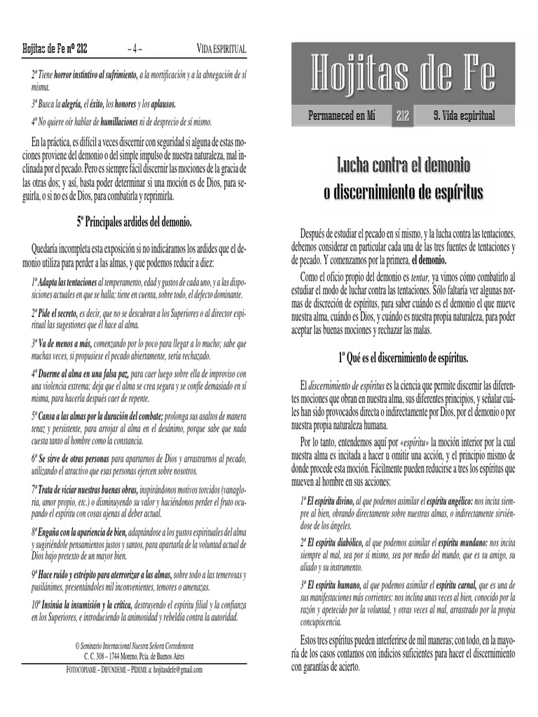 Lucha Contra El Demonio o Discernimiento de Espiritus | PDF