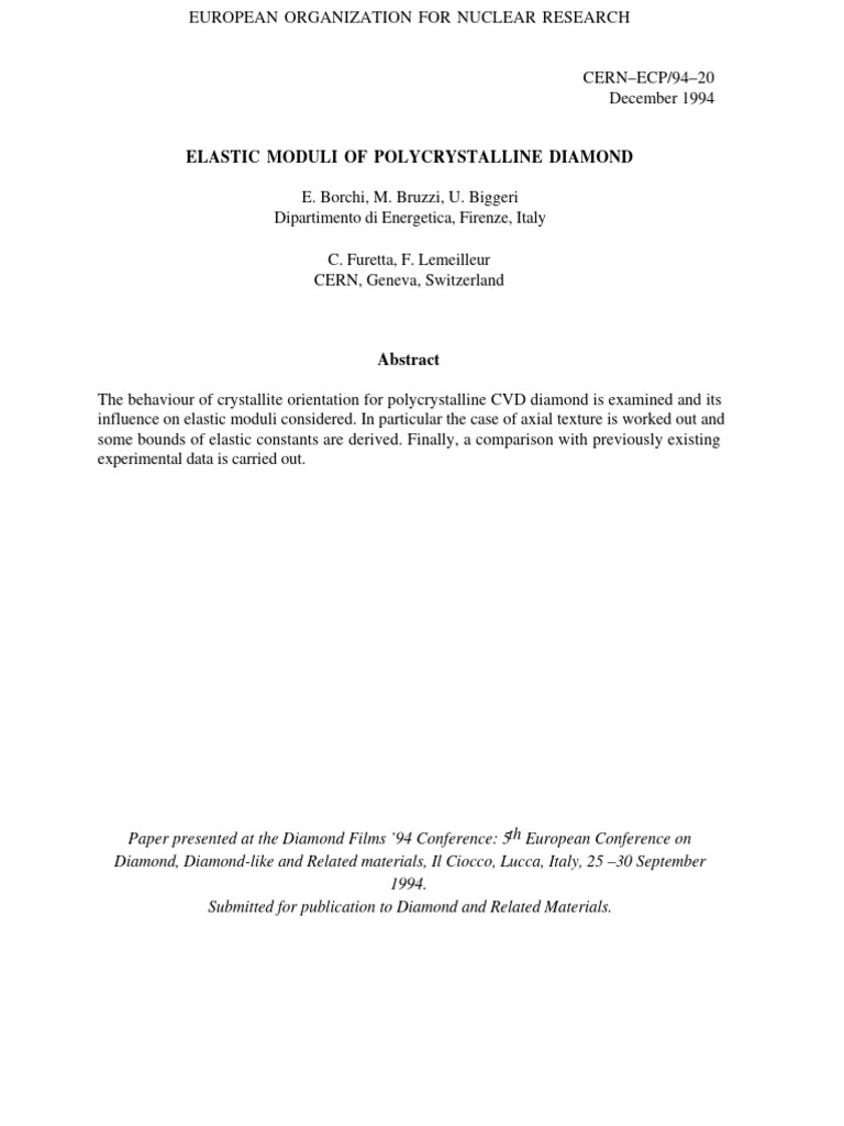 Elastic Moduli of Polycrystalline Diamond | PDF | Young's Modulus ...