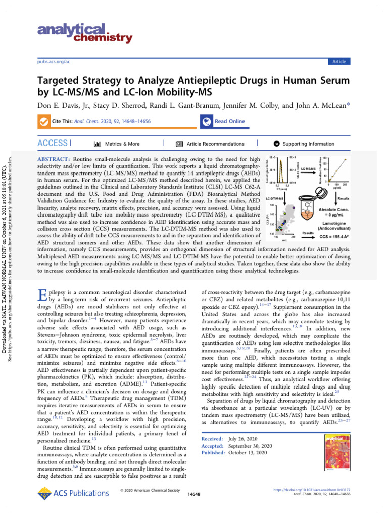 Targeted Strategy To Analyze Antiepileptic Drugs in Human Serum by LC ...