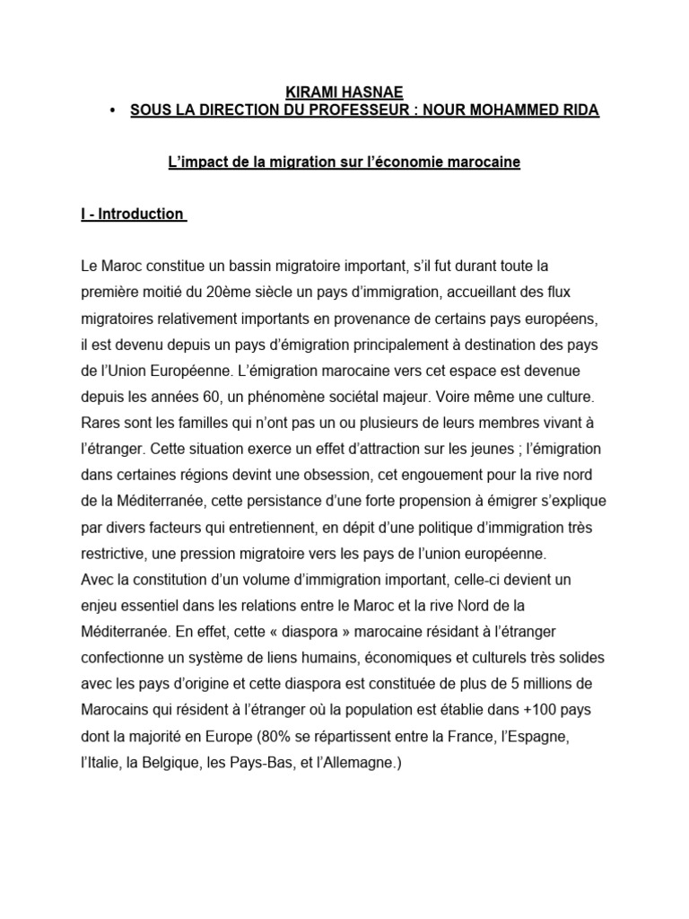 Impact de la migration sur l'économie marocaine | PDF | Migration ...