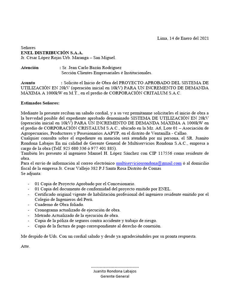 Solicitud de Inicio de Obra | PDF