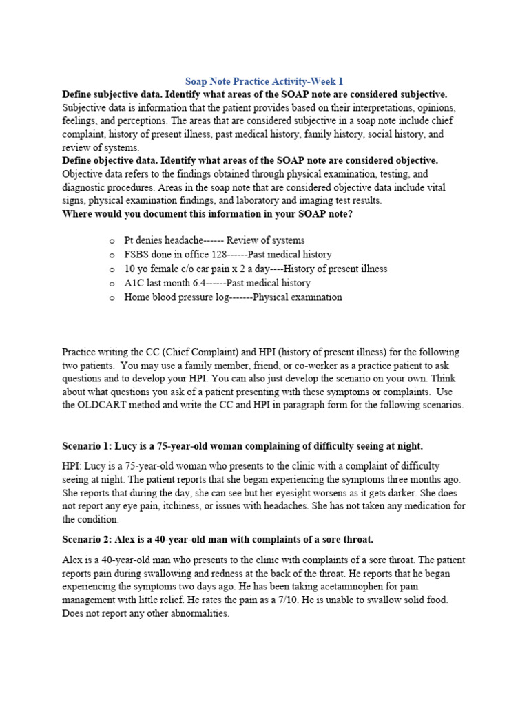 Week 1 Activity - Edited | PDF | Physical Examination | Pain