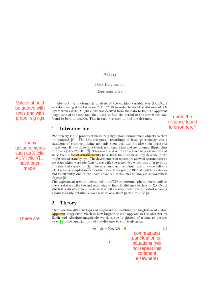 Lab Report Draft Feedback | PDF | Apparent Magnitude | Stars
