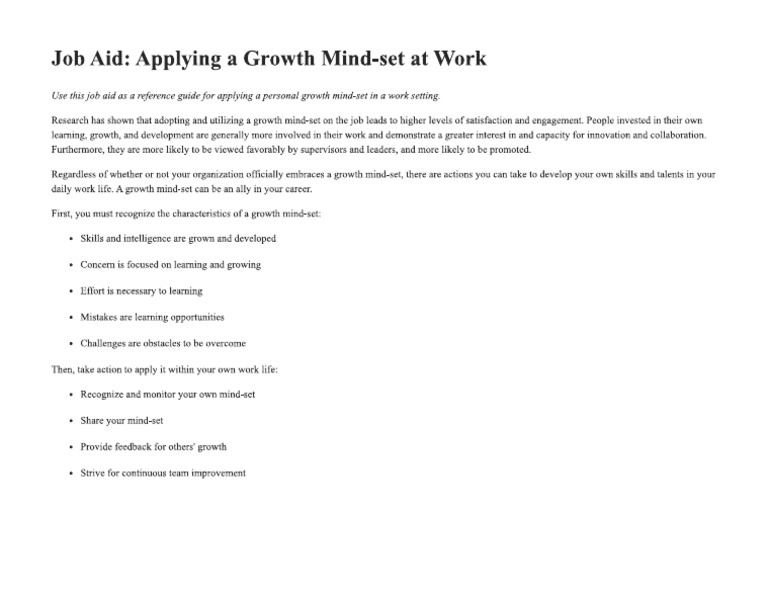 Growth Mindset Job Aid | PDF