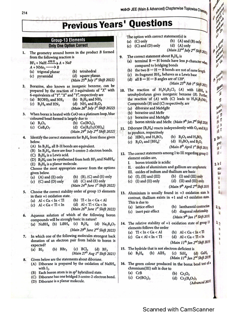 P Block PYQ JEE | PDF