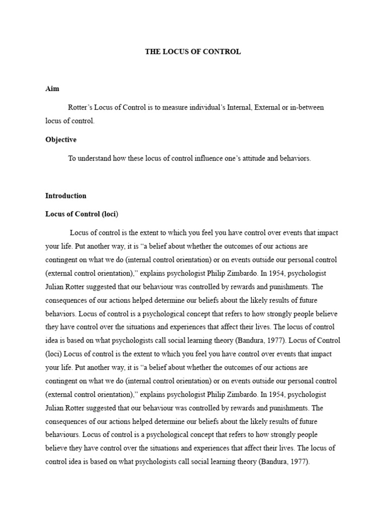 The Locus of Control | PDF | Self Efficacy | Behavior