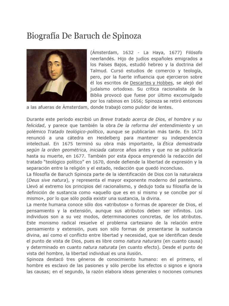 Biografía de Baruch de Spinoza | PDF
