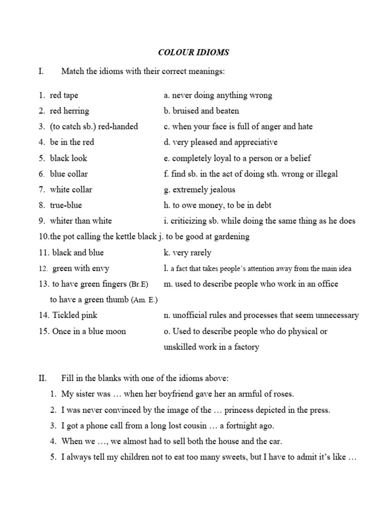 Colour Idioms Worksheet | PDF