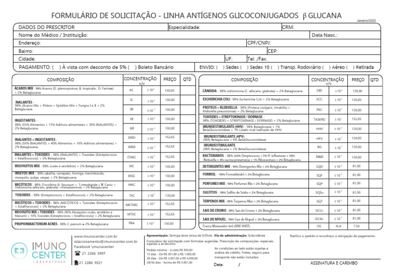 Formul Rio Imuno Center Antigo Linha BG Jan22 | PDF