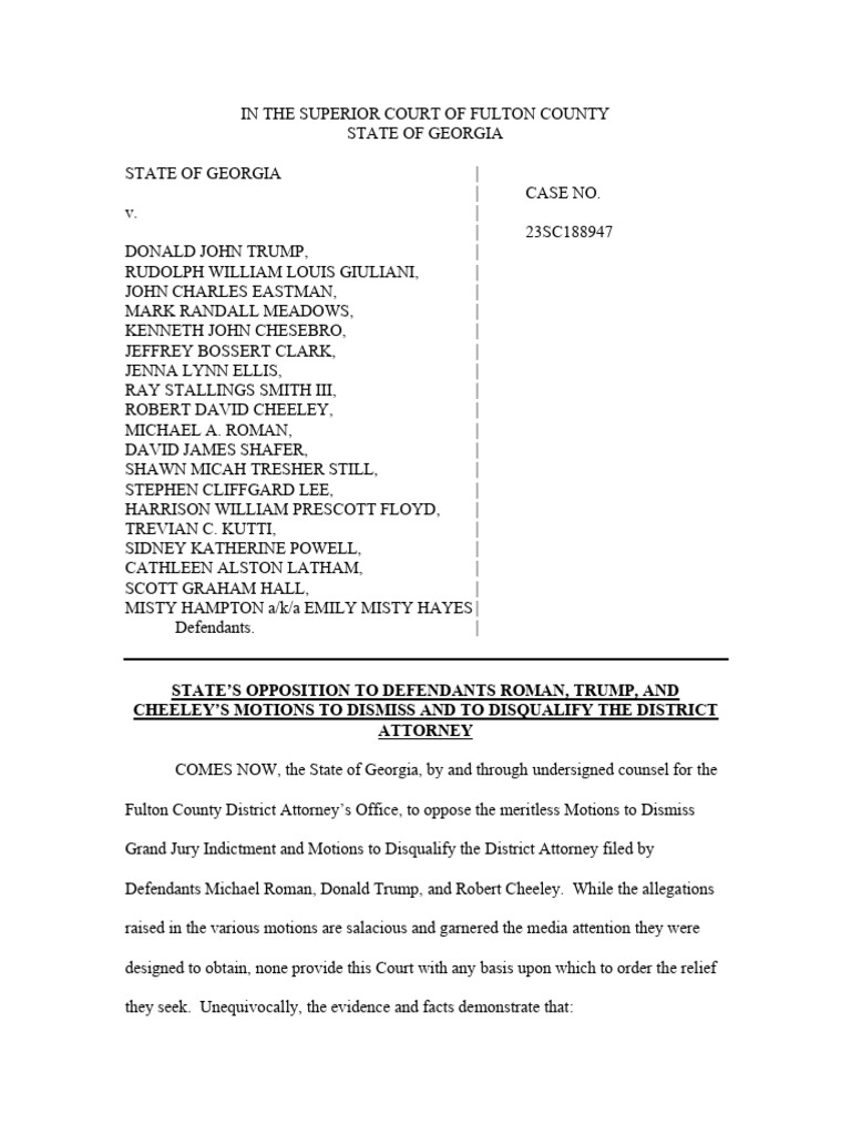 Opposition to Dismiss Motions in GA Case | PDF