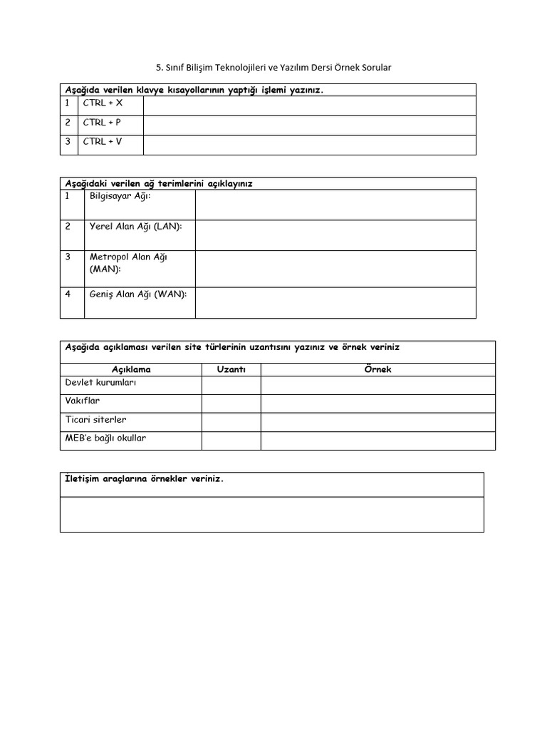 5 Sınıf Örnek Soru | PDF