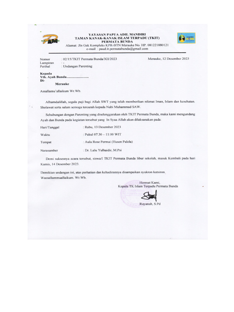 Undangan Parenting (Ortua) | PDF