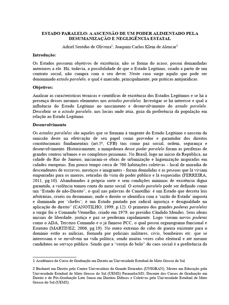 Poder Paralelo - Negligência Estatal | PDF