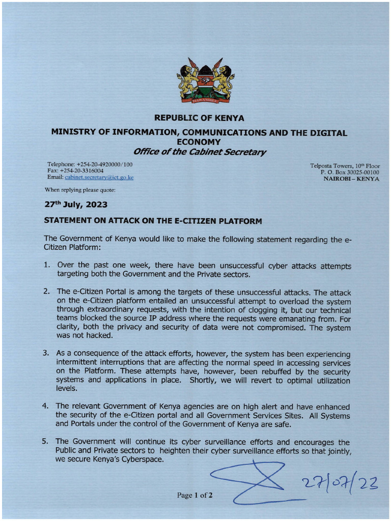 Statement On Attack of The e Citizen Platform | PDF