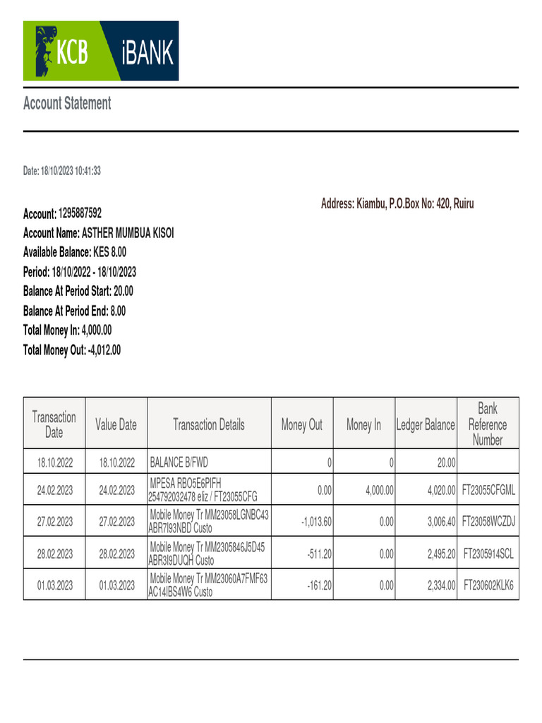 accountTransactionHistory KCB Bank | PDF | Economies | Services (Economics)