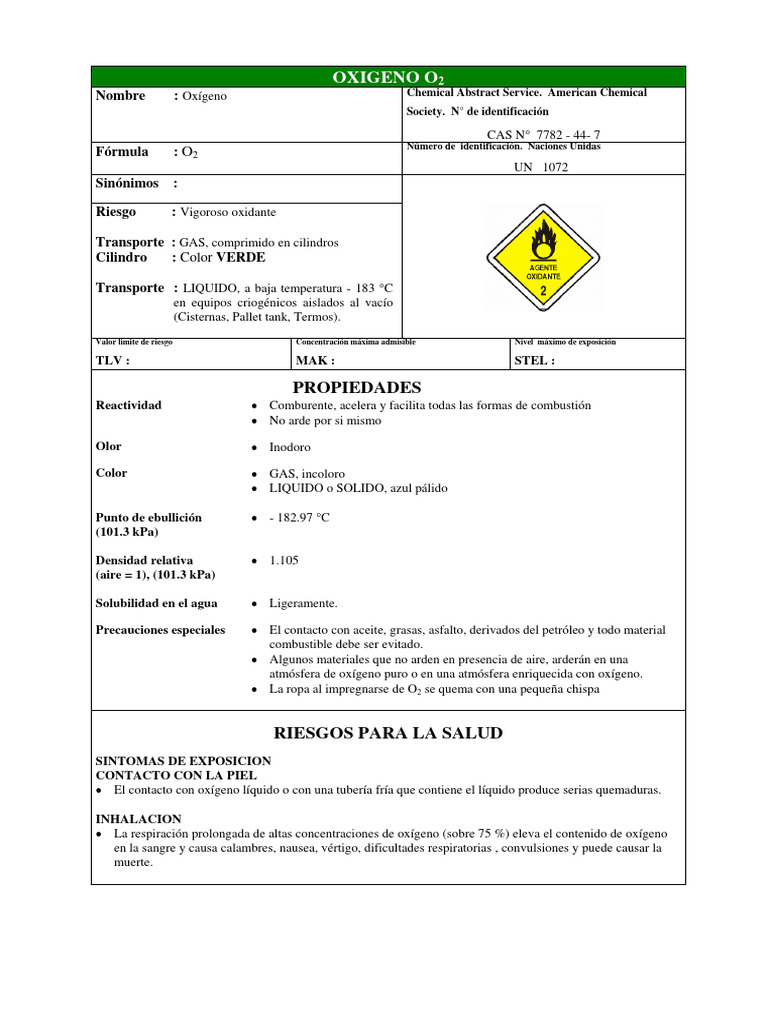 MSDS HOJA DE SEGURIDAD OXIGENO | PDF | Oxígeno | Agua