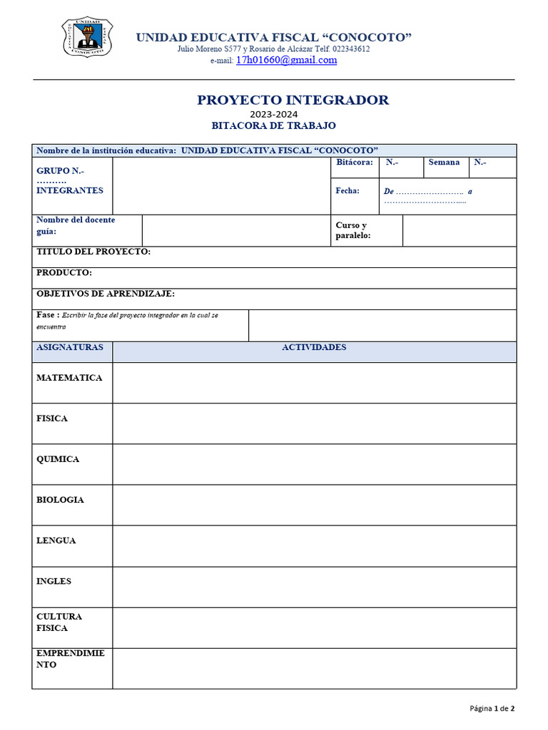 Bitacora Proyecto Integrador | PDF