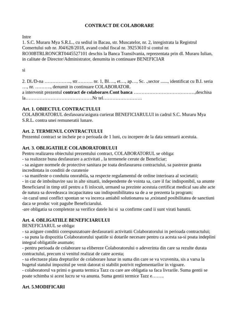 Contract Colaborare A | PDF