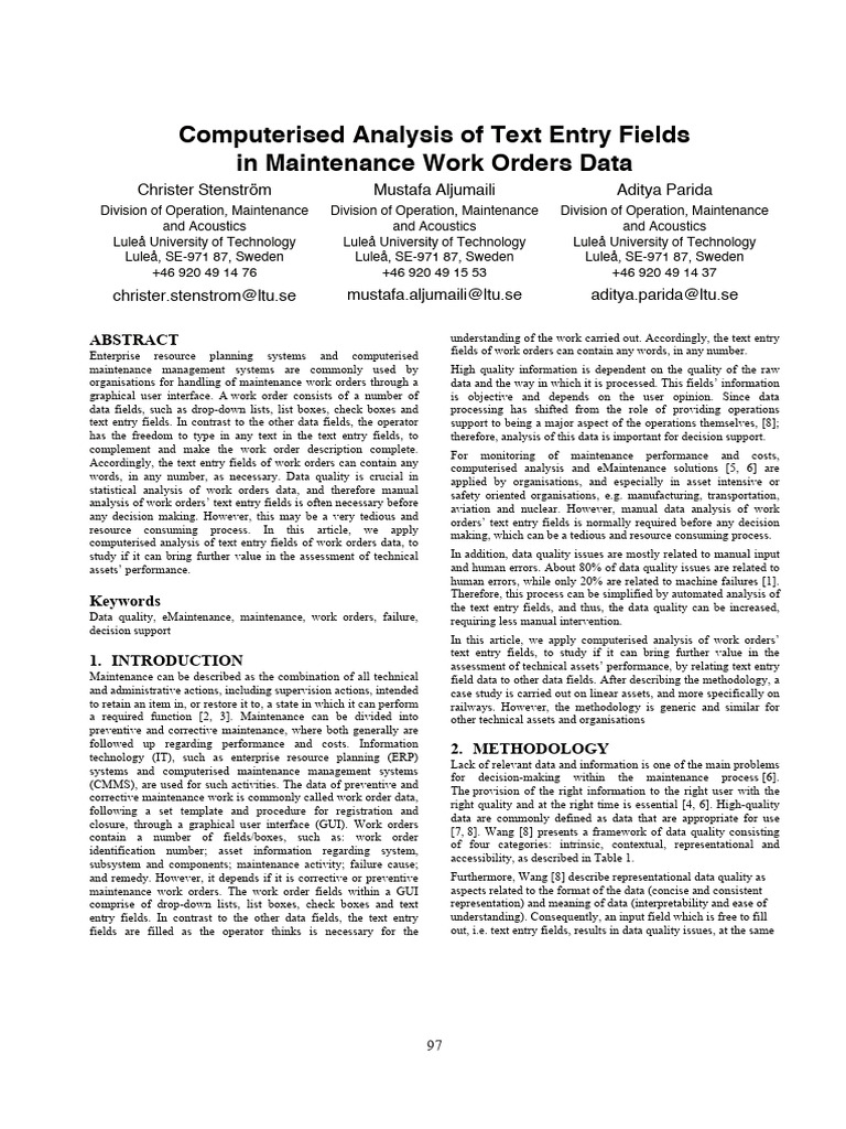 WORK ORDER - Data Text Analyse | PDF