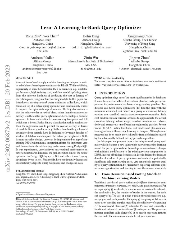 Lero - SQL | Download Free PDF | Databases | Machine Learning