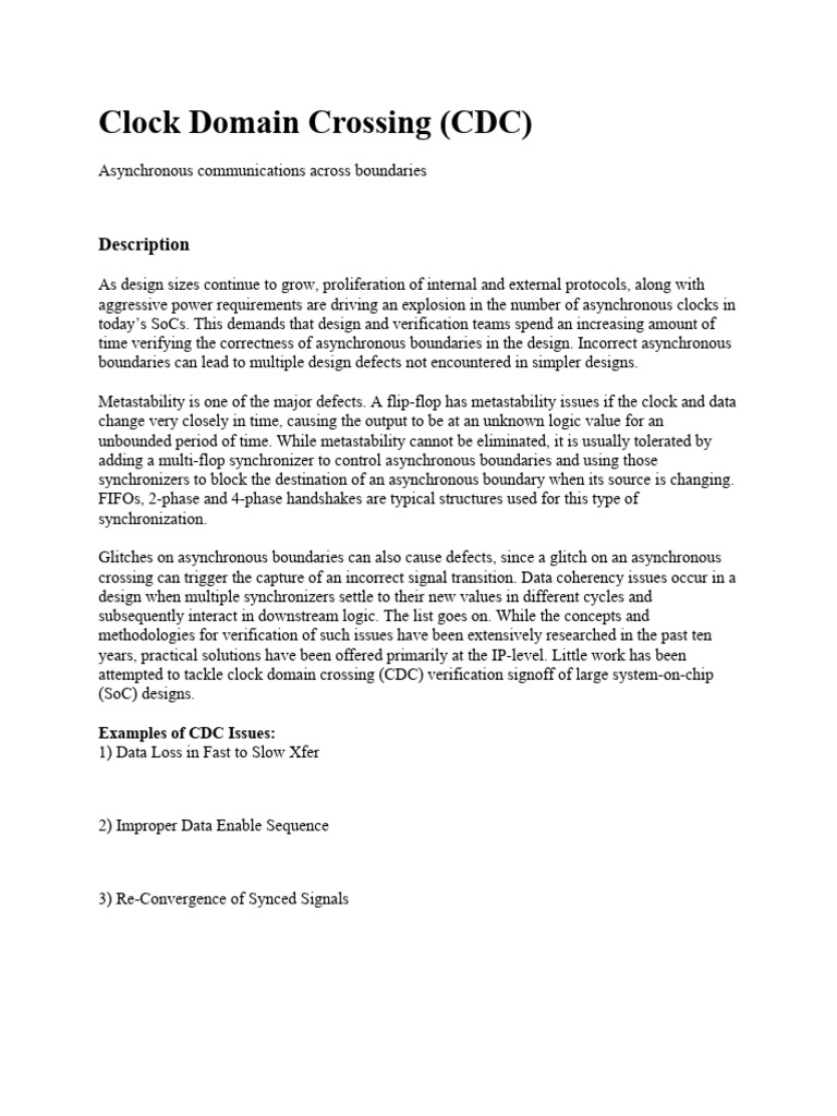 Clock Domain Crossing | PDF | System On A Chip | Computer Engineering