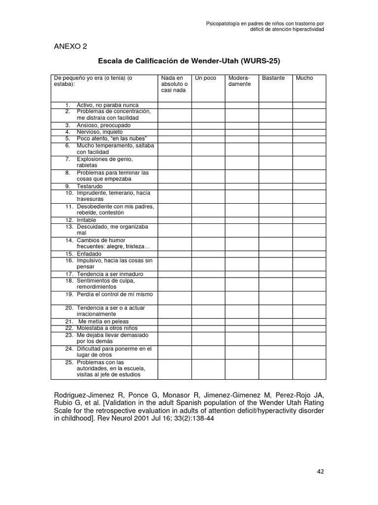 Escala Wender-Utah para TDAH en Adultos | PDF | Relaciones personales ...