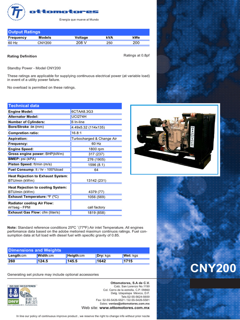 OTTOMOTORES 200KW | PDF | Engines | Horsepower