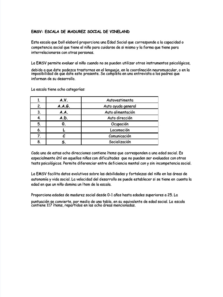 Evaluación Social Infantil: EMSV | PDF