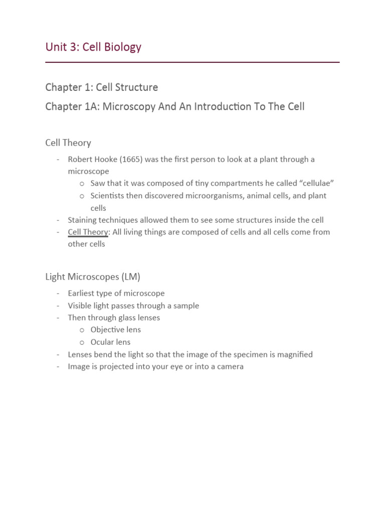 Unit 3 Cell Biology BIOL1000 | PDF