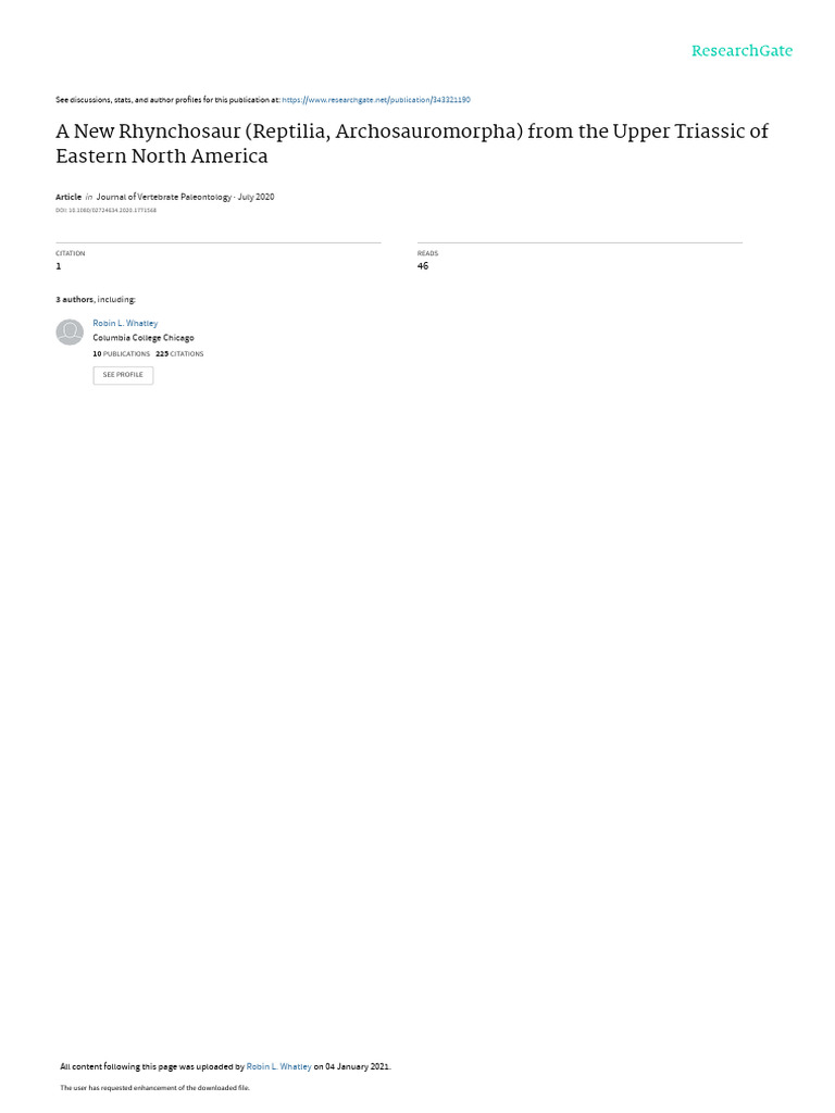 A New Rhynchosaur (Reptilia, Archosauromorpha) From The Upper Triassic ...