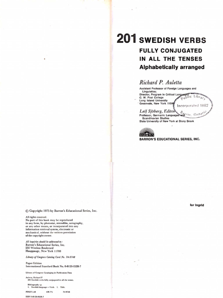 201 Swedish Verbs Fully Conjugated in All The Tenses (Richard Auletta ...